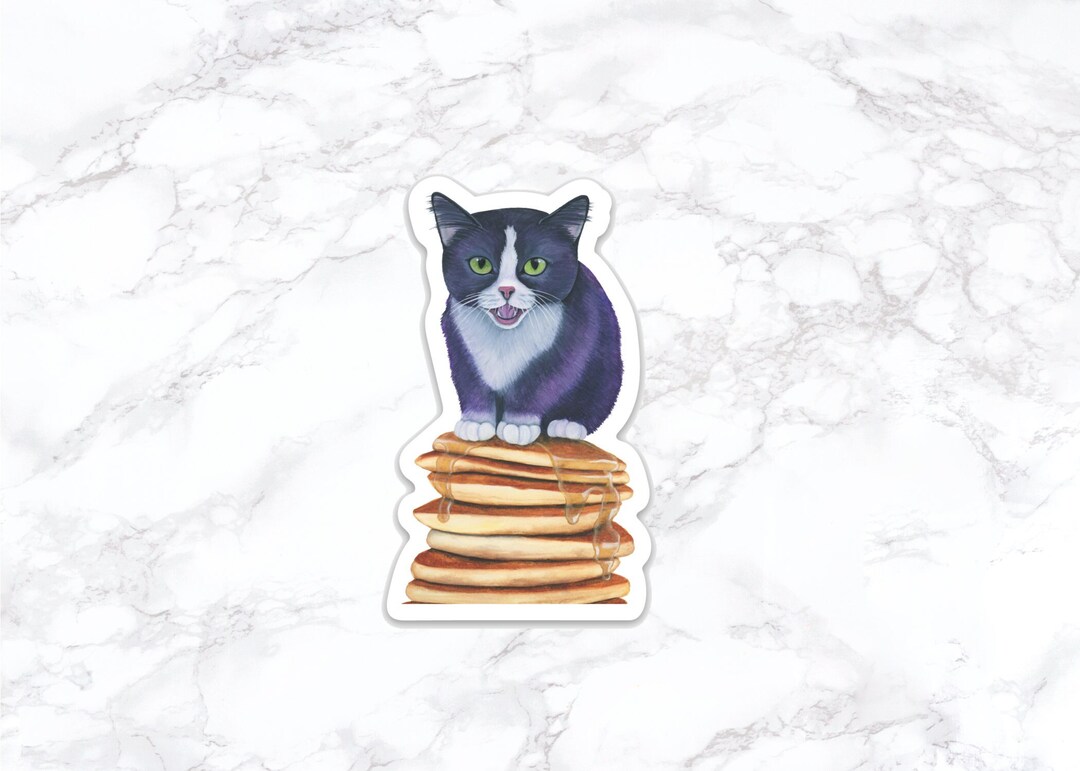 Cat With Pancakes, Funny Cat Sticker, Water Bottle Stickers, Laptop ...