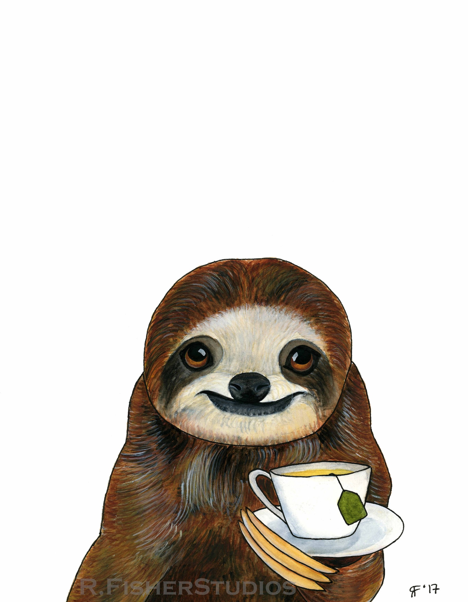 Watercolor Sloth Art Print, Whimsical Animal Art Print, Funny Kitchen ...