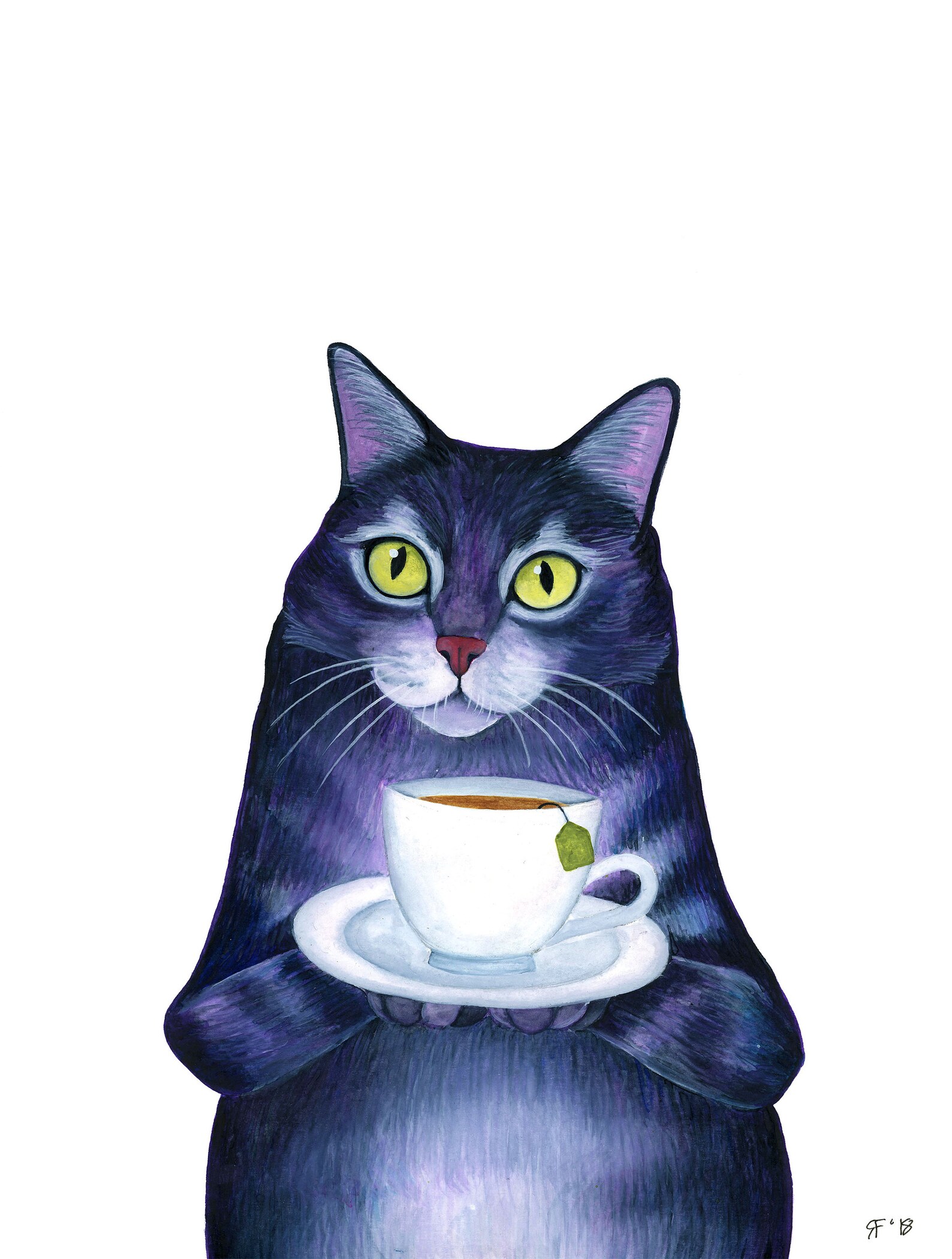 Watercolor Cat Painting Whimsical Animal Art Print Funny | Etsy