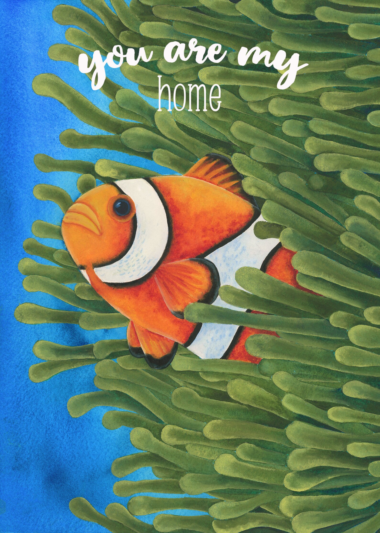 Watercolor Clownfish Anniversary Card Romantic Card Love - Etsy