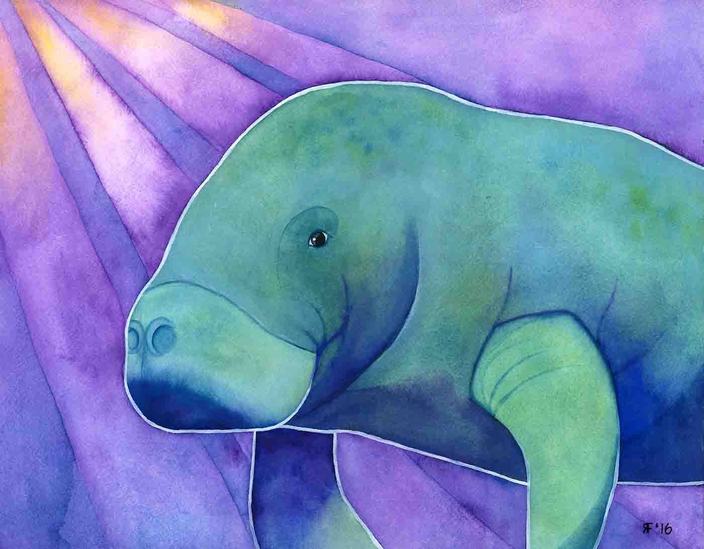 Watercolor Manatee Art Print Bathroom Wall Art Whimsical | Etsy