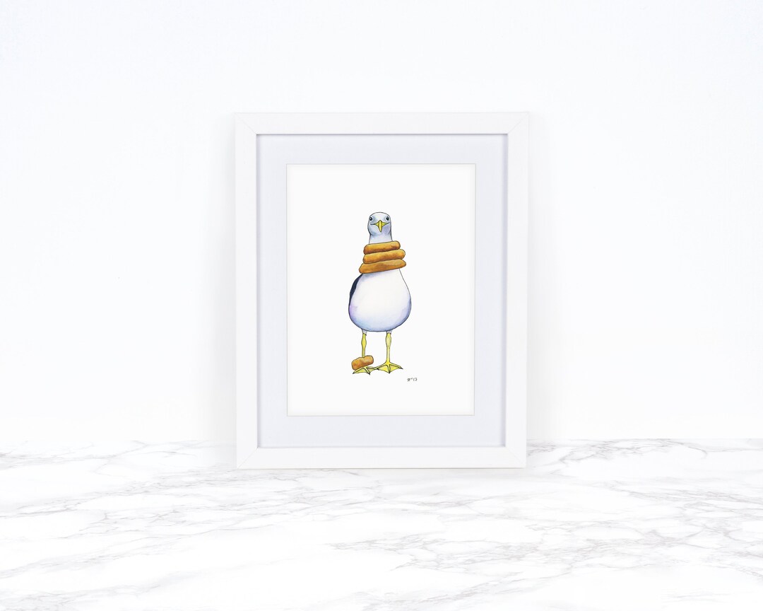 Watercolor Seagull Print, Whimsical Animal Art Print, Coastal Wall Art ...