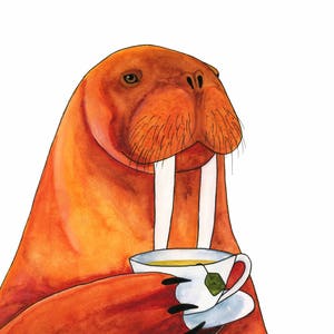 Walrus Art Print, Walrus Painting Tea Lover Gift Whimsical Animal Art ...
