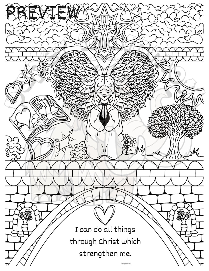 Praying Angel Coloring Page Printable | I Can Do All Things Through ...