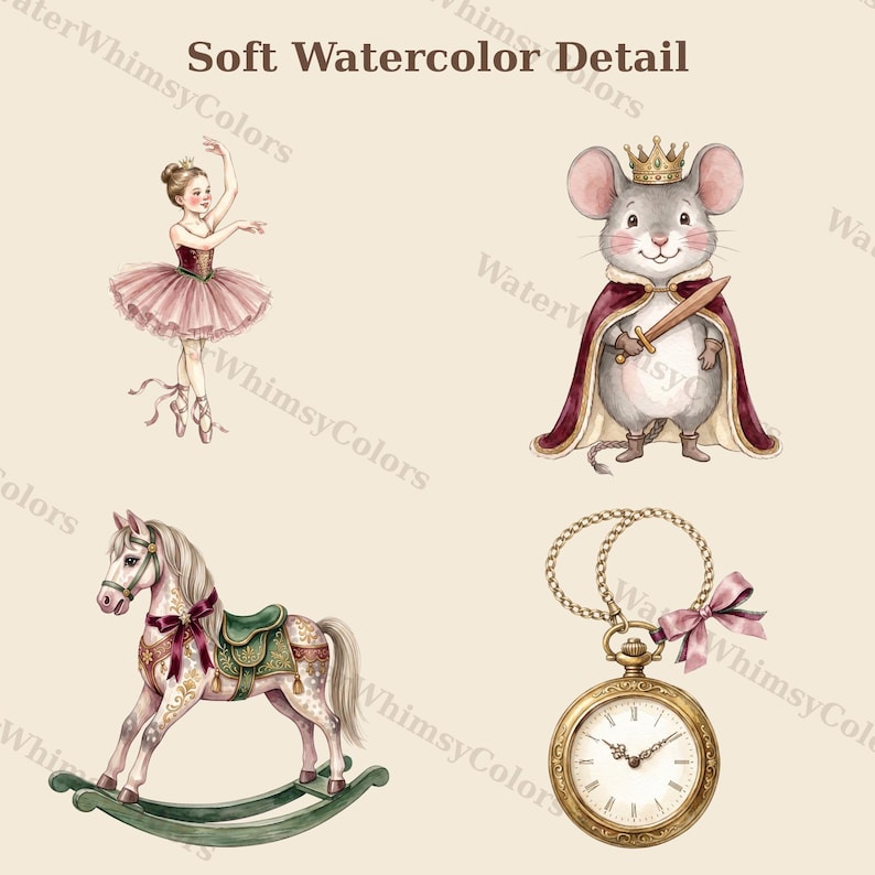 Nutcracker Clipart Bundle, 32 Watercolor Christmas Ballet PNG, Instant ...