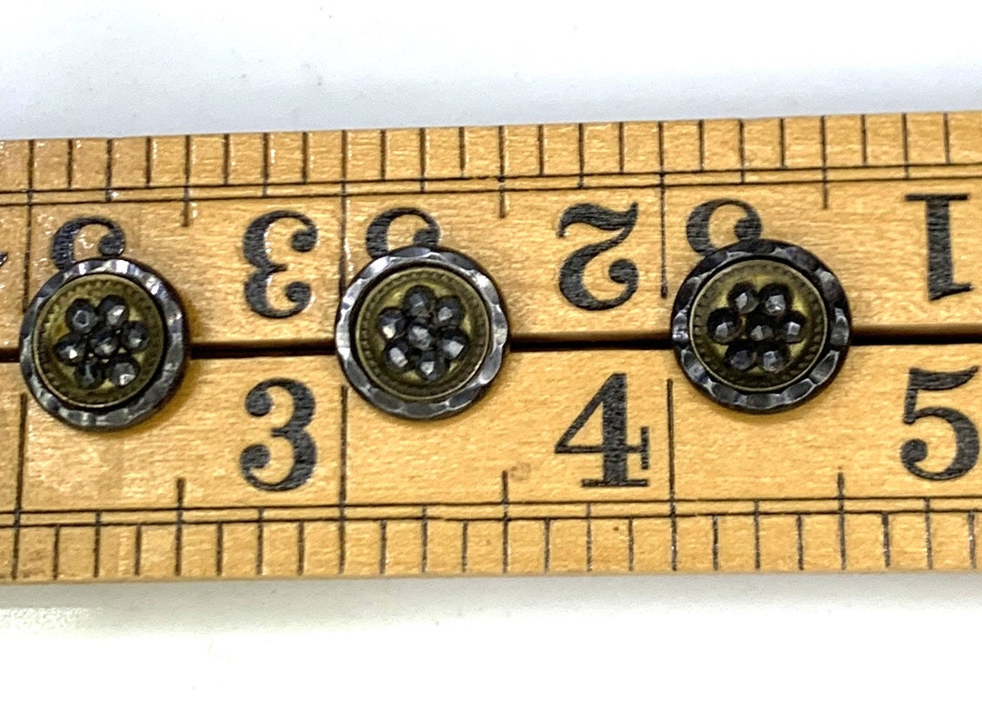 19th Century Antique Cut Steel Buttons With Bras Background. Set of 3 ...