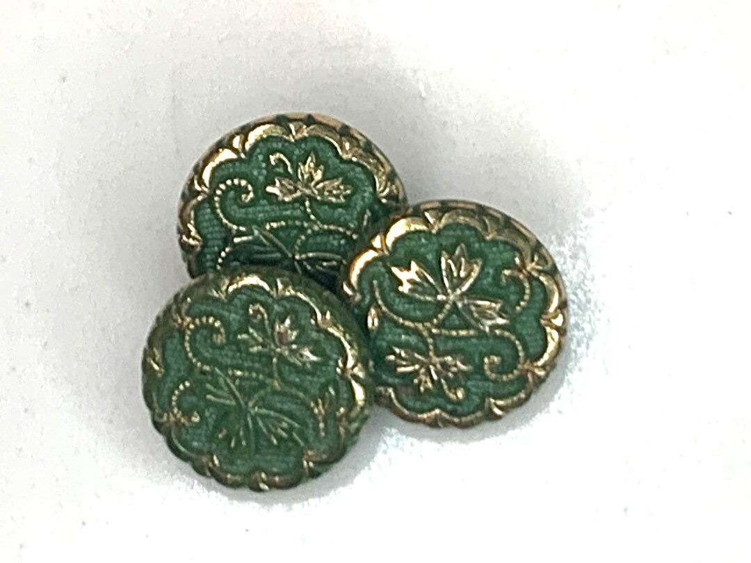 Vintage Glass Buttons Le Chic Green and Gold - Etsy
