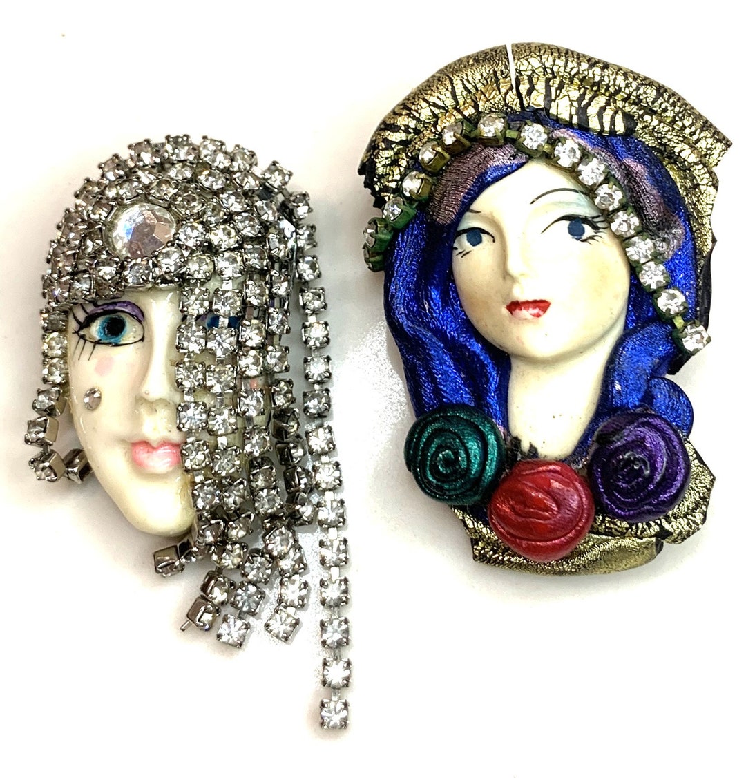Vintage Lady Face Brooch Pin, Flapper Pin, Deco Style - Etsy