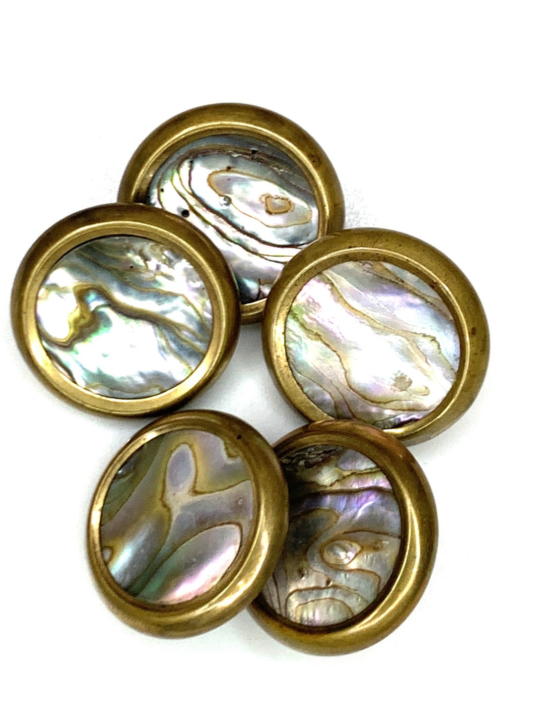 Beautiful and Rare Set of 5 Mother of Pearl and Brass Vintage Buttons ...