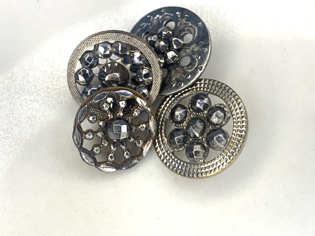 19th Century Antique Fancy Cut Steel Buttons, Special Shaped Cut Steel ...
