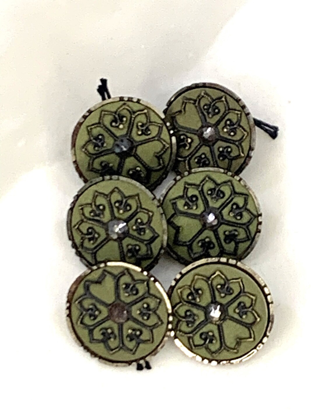 Antique Green Tinted Cut Steel, Austrian Tiny and 3 Material Buttons ...