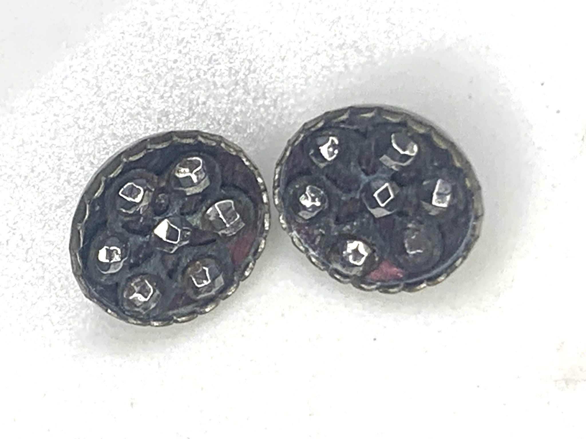 19th Century Antique Cut Steel Buttons With Red Background. Set of 2 ...