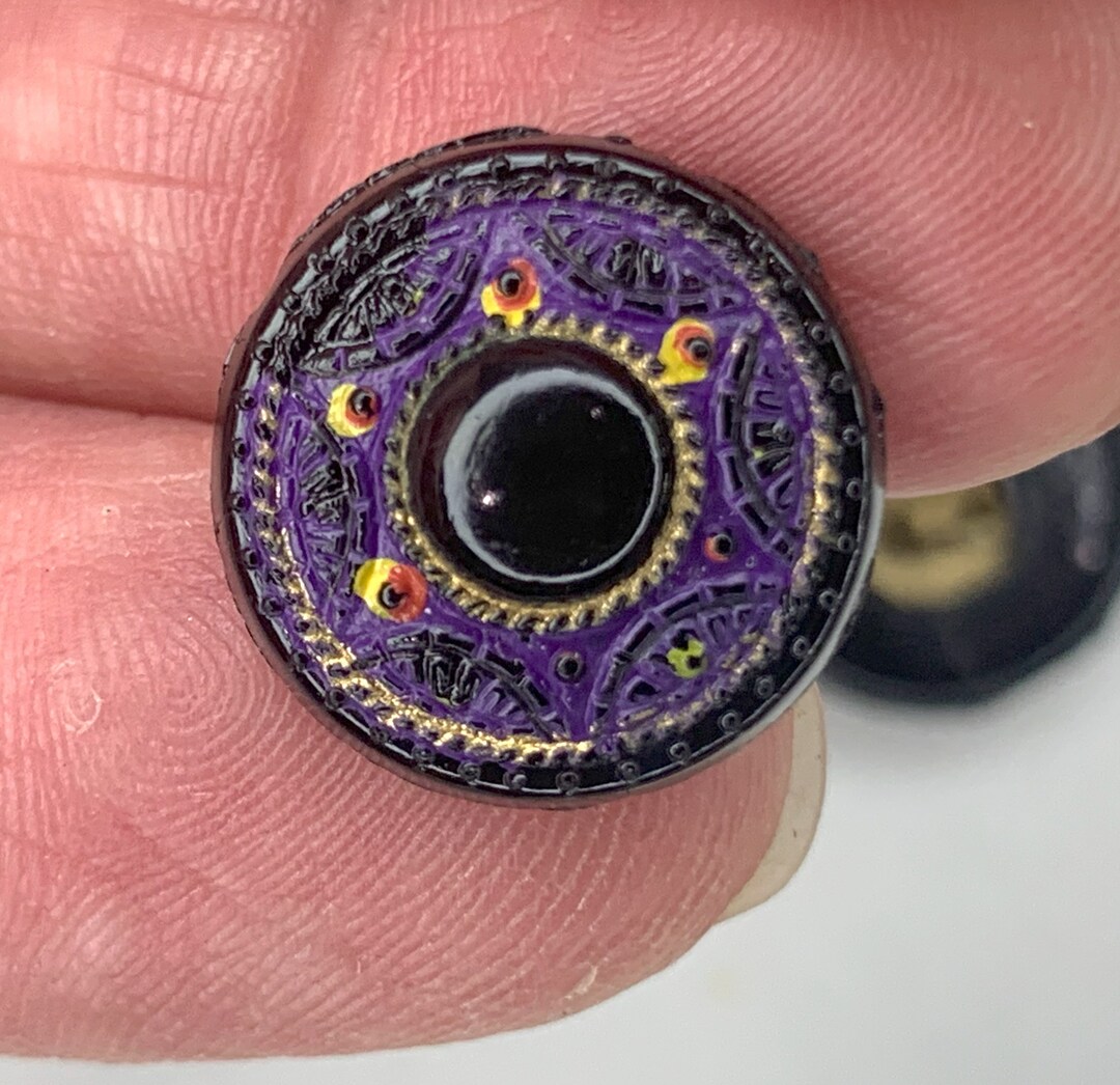 Vintage Painted Black Glass Buttons With Metal Loop Shanks - Set of 5 ...
