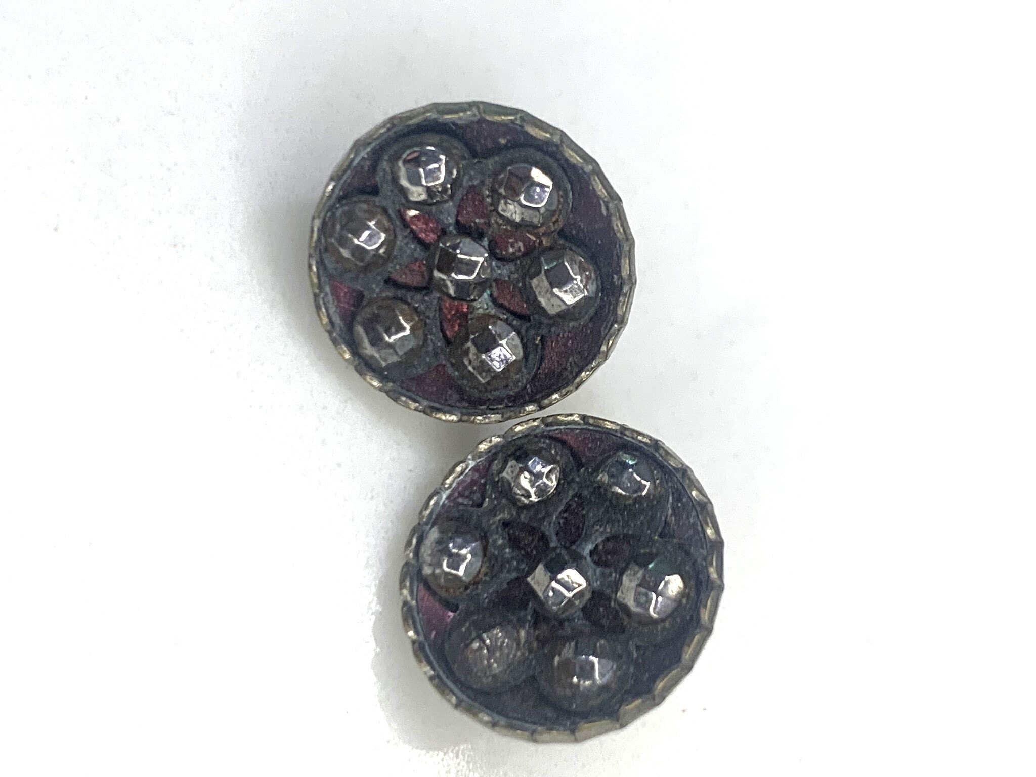 19th Century Antique Cut Steel Buttons With Red Background. Set of 2 ...