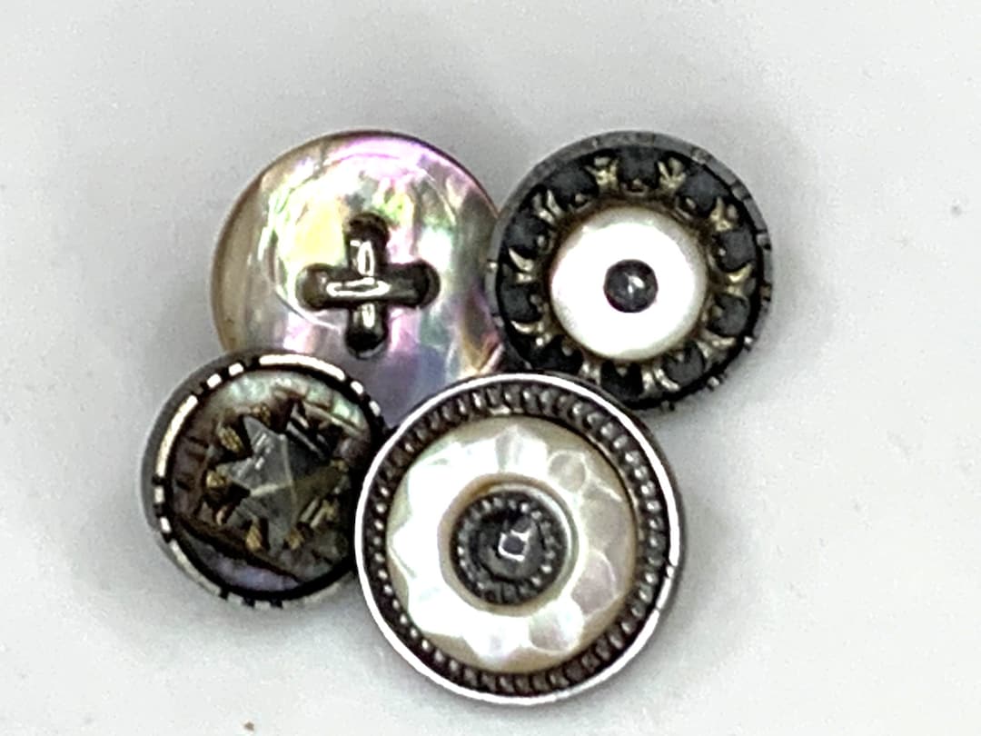 19th Century Antique Cut Steel Buttons, Austrian Tiny, Carved Mother of ...