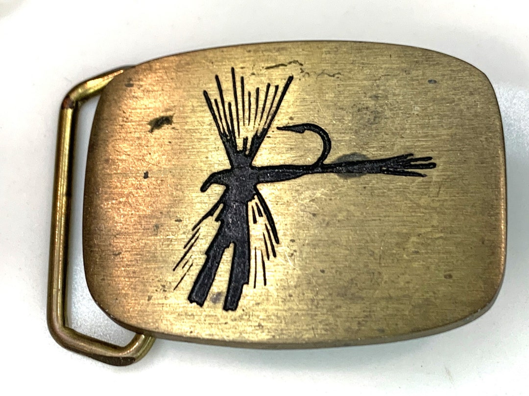 BTS (basic Tool Supply) Solid Brass Belt Buckle With Fishing Fly, Made ...