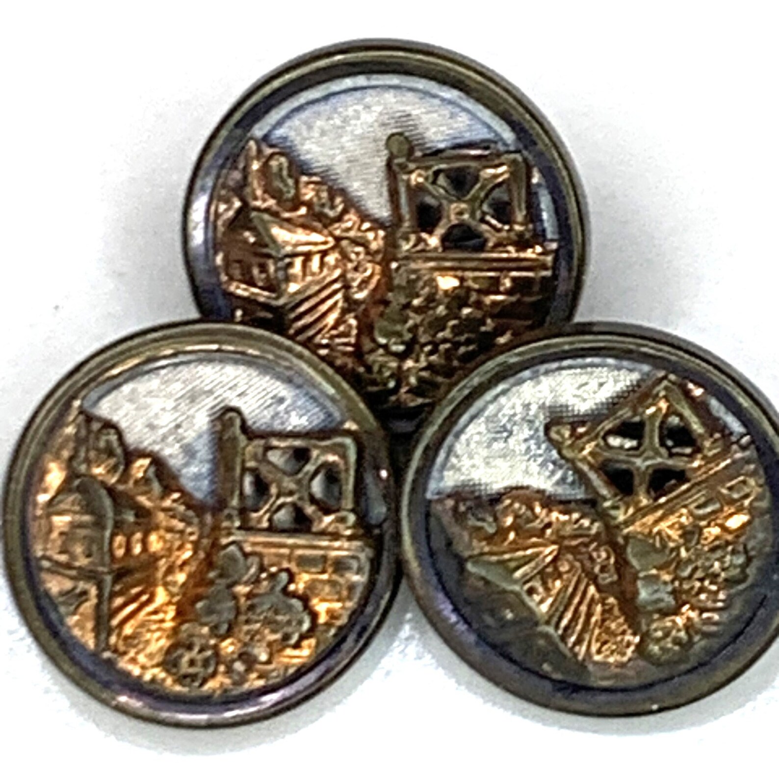 Antique Metal Pictorial Buttons, Copper Church and Bridge, Lot of 3 - Etsy