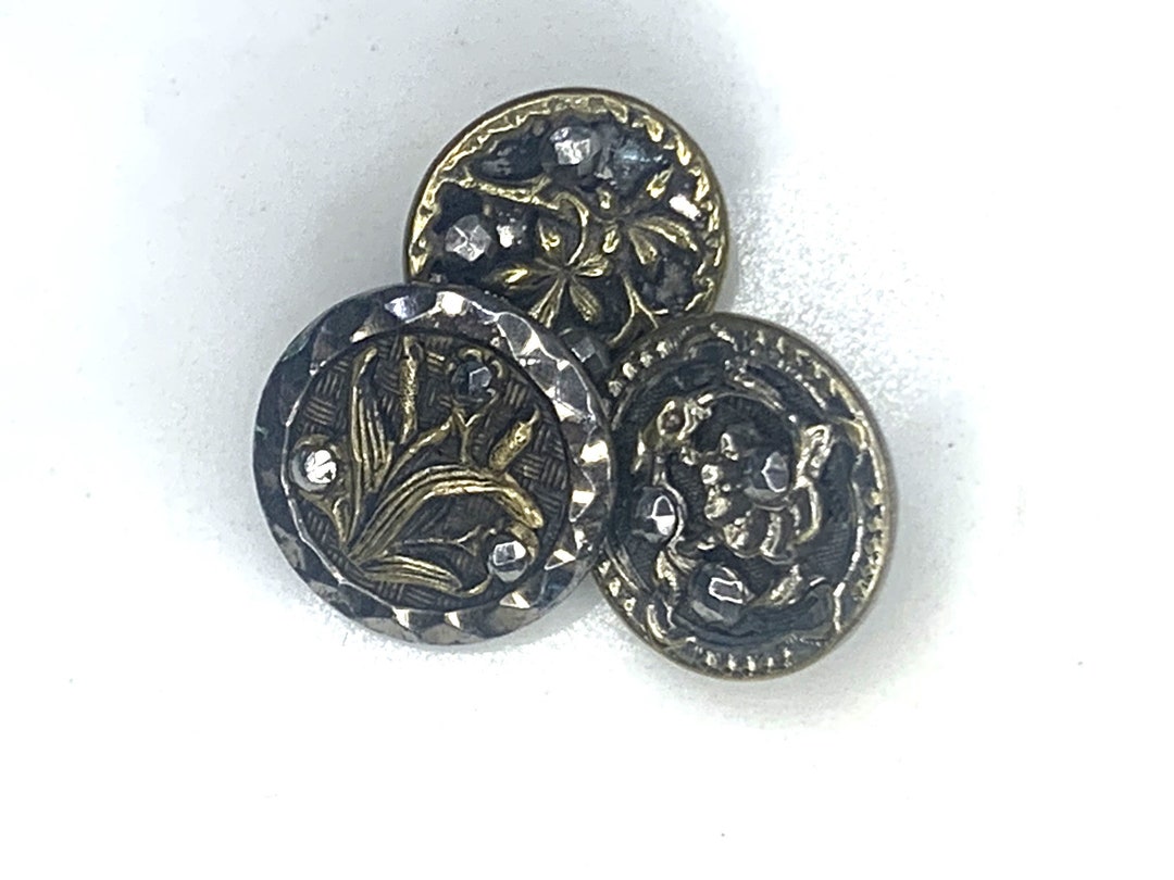 19th Century Antique Cut Steel Buttons, Austrian Tiny Buttons, 3 ...
