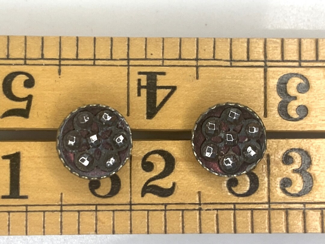 19th Century Antique Cut Steel Buttons With Red Background. Set of 2 ...