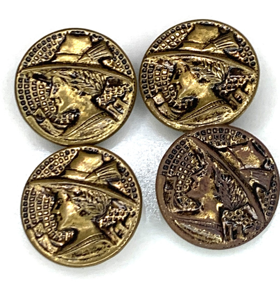 Antique Victorian Brass Lady in a Hat Brass Button, Set of 4 - Etsy