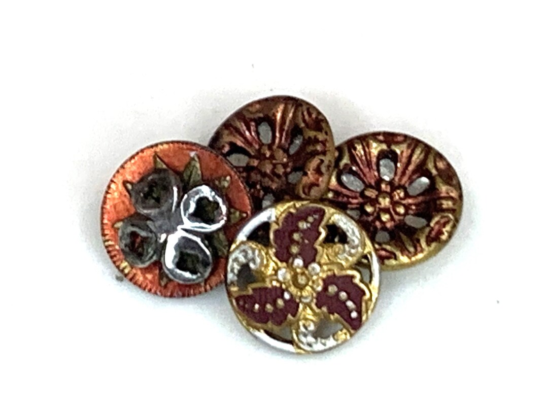 19th Century Antique Mixed Metal Buttons, Red Background - Etsy