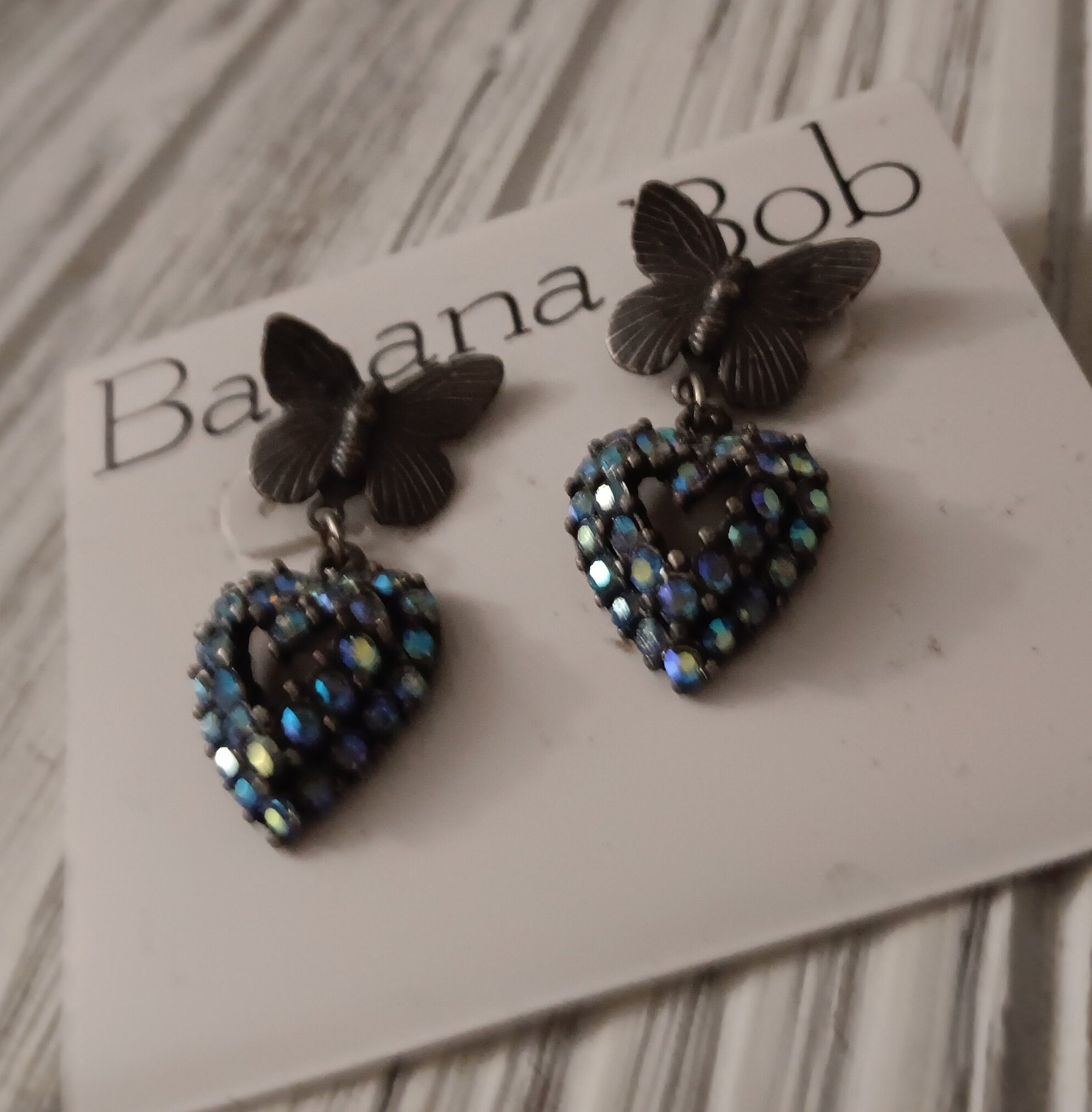 Vtg Banana Bob Avant Garde Drop Dangle Blue A.B. Rhinestone Butterfly ...