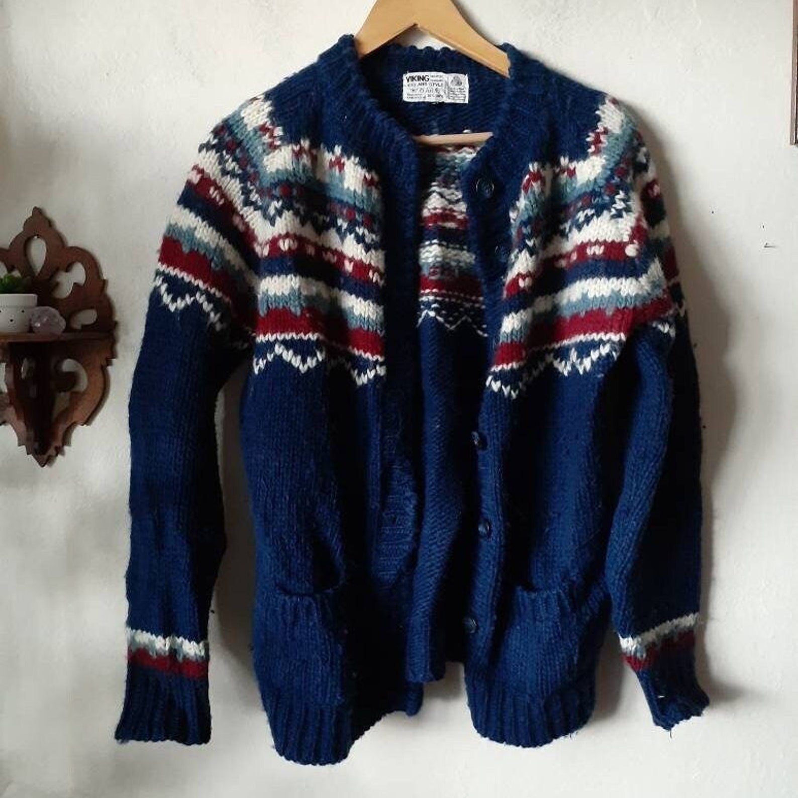 Nordic Fair Isle Viking Icelandic Button up Wool Cardigan Vintage ...