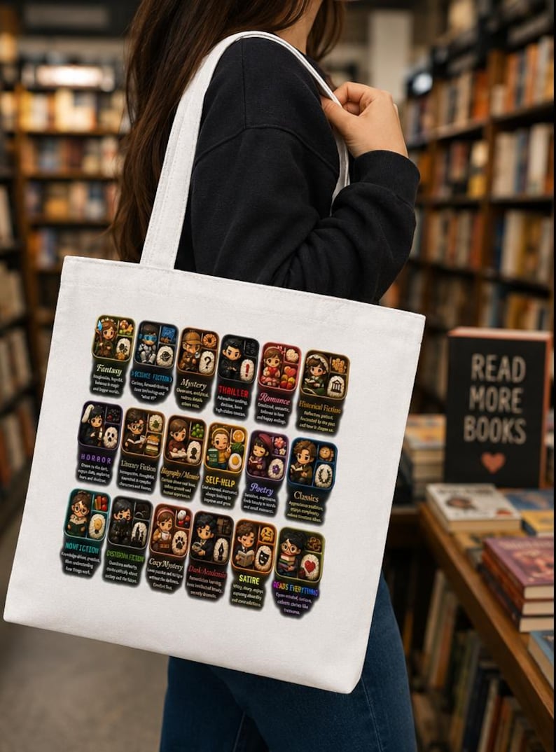 Cotton Tote Bag, Literary Genre Bento Boxes, Reader Gift - Etsy