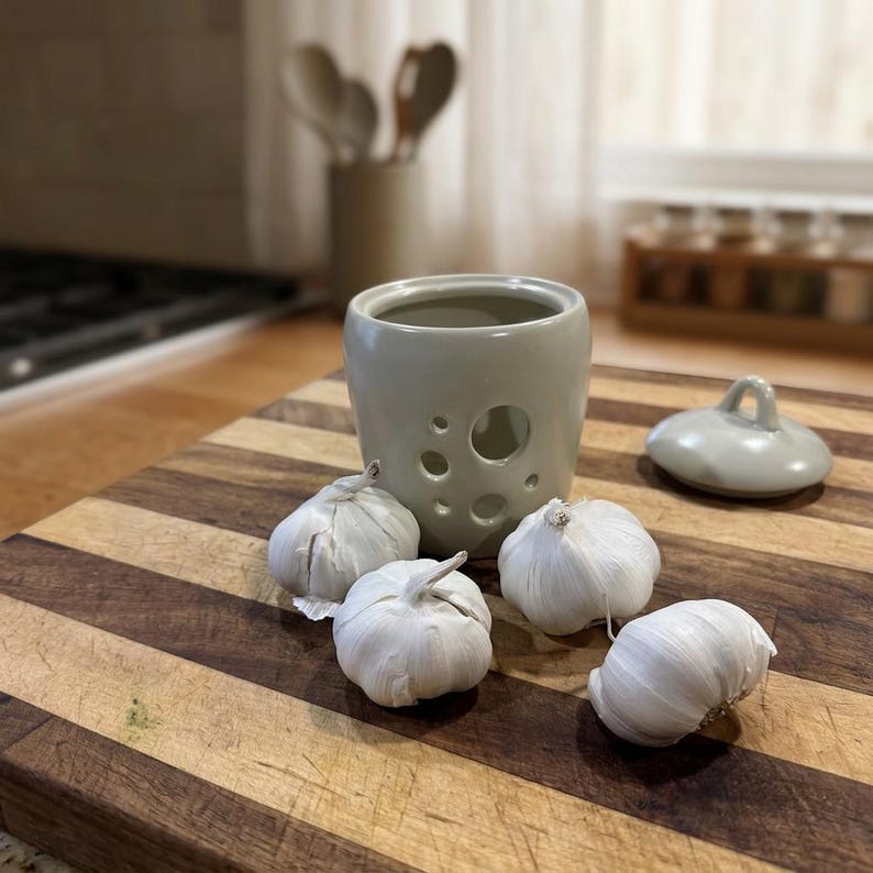 Ceramic Garlic Keeper Storage Container With Ventilated Lid Kitchen ...