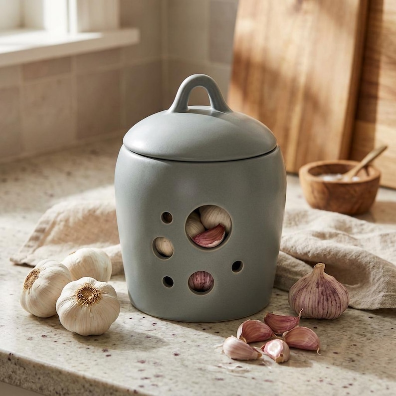 Ceramic Garlic Keeper Storage Container With Ventilated Lid Kitchen ...