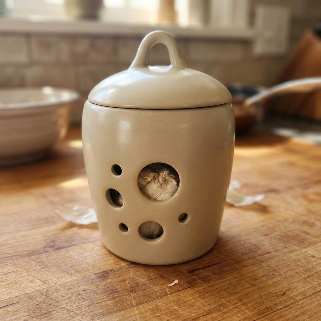 Ceramic Garlic Keeper Storage Container With Ventilated Lid Kitchen ...