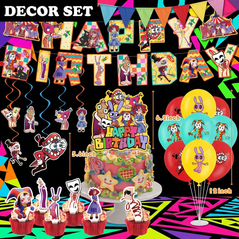 Digital Circus Birthday Party Supplies Kit | Banner, Balloons, Backdrop ...