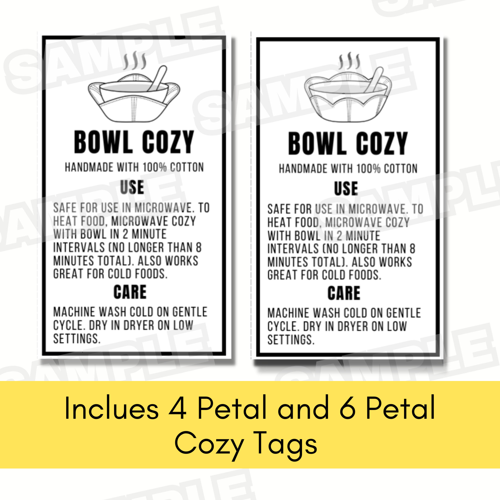 Printable Bowl Cozy Tags | Handmade Cotton Cozy Care (digital PDF) - Etsy