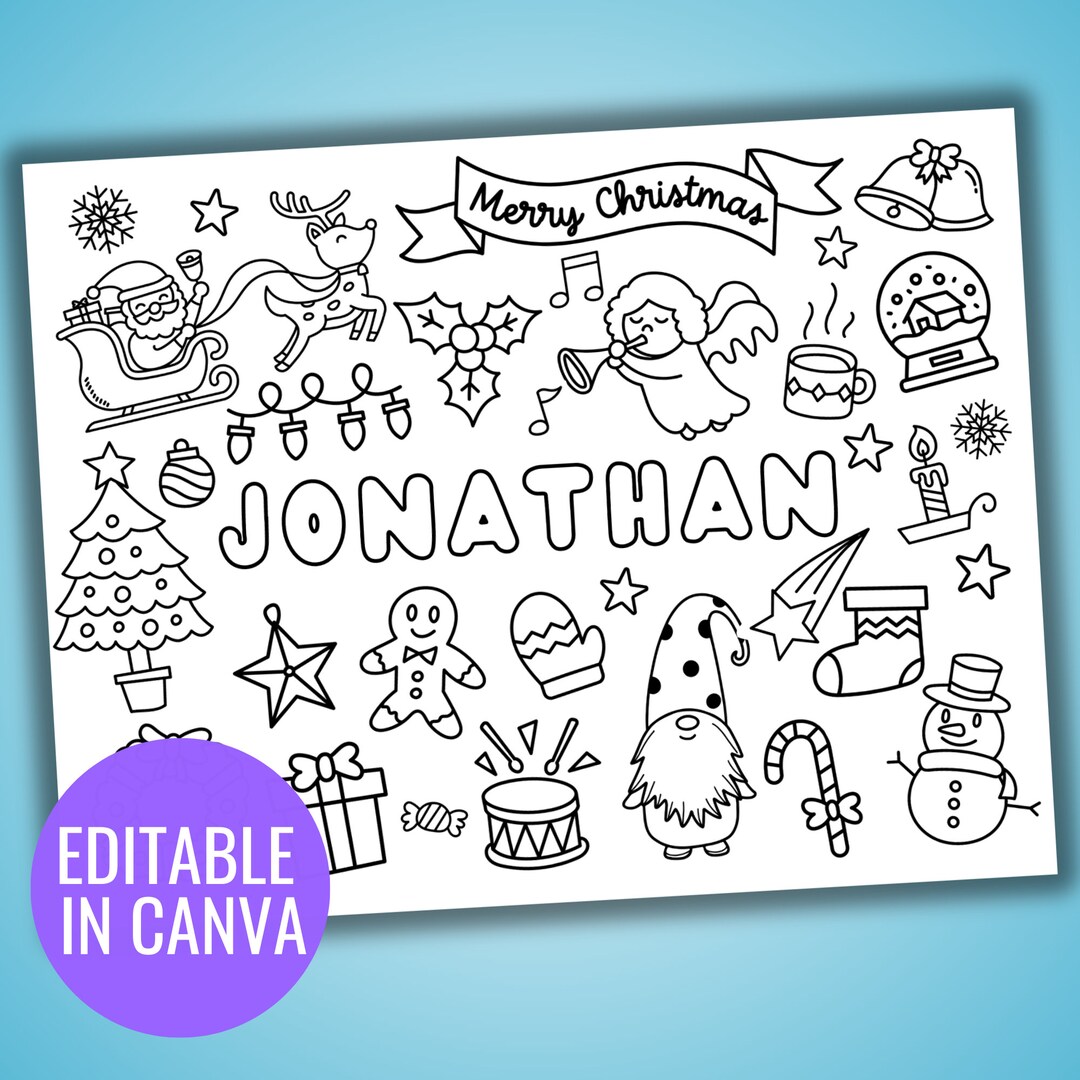 INSTANT DOWNLOAD, Christmas Personalized Coloring Placemat, Kid’s ...