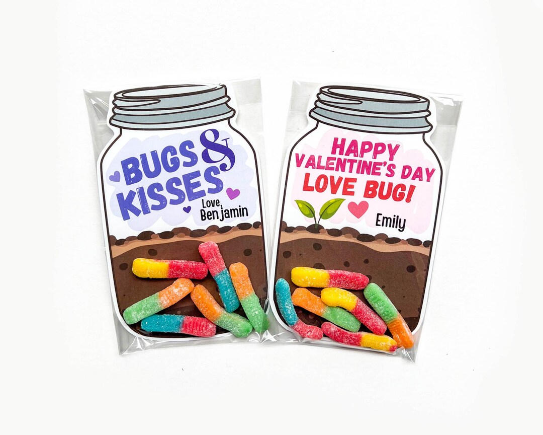 PRINTABLE Love Bug, Bugs and Kisses Classroom Valentines. Gummy Worm ...