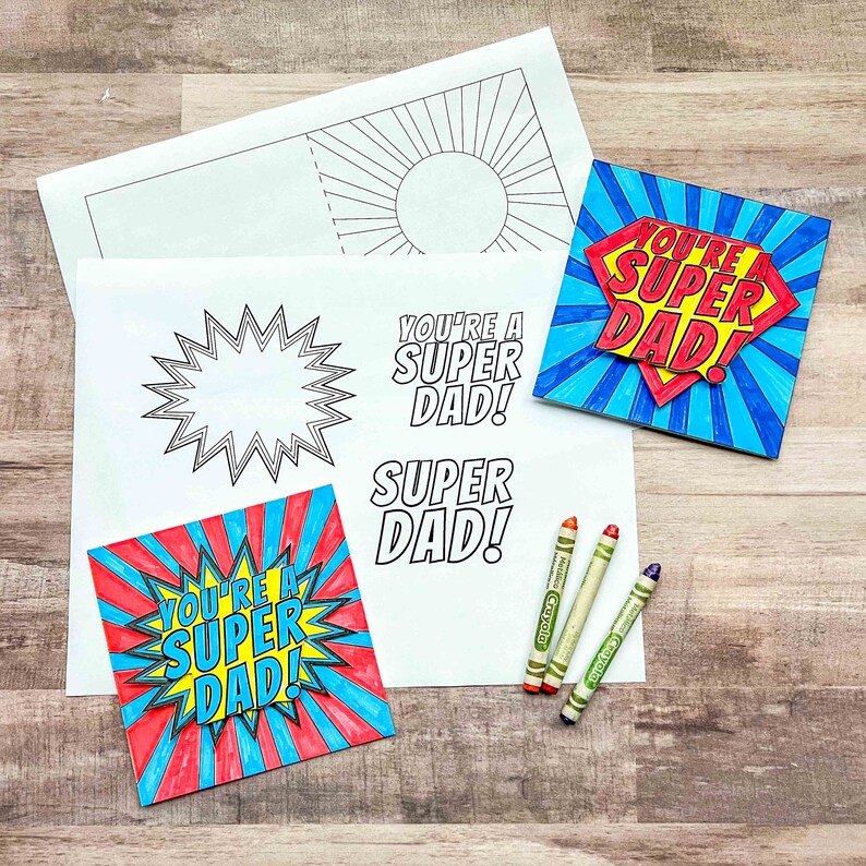 Printable Super Dad Coloring Card INSTANT DOWNLOAD Father's's Day ...
