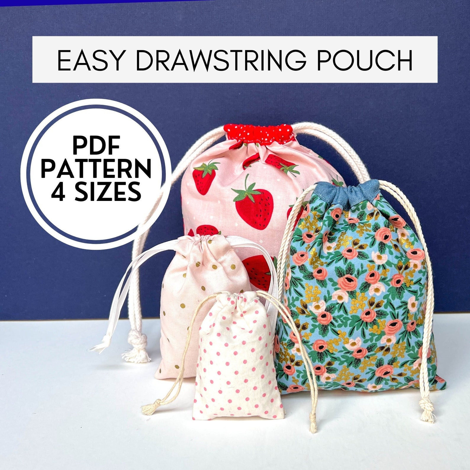 Easy Drawstring Bag PDF Sewing Pattern 4 Sizes Instant Download - Etsy
