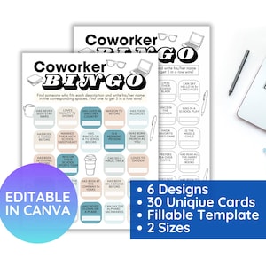 EDITABLE Employee Bingo INSTANT DOWNLOAD. Co Worker Icebreaker Bingo ...