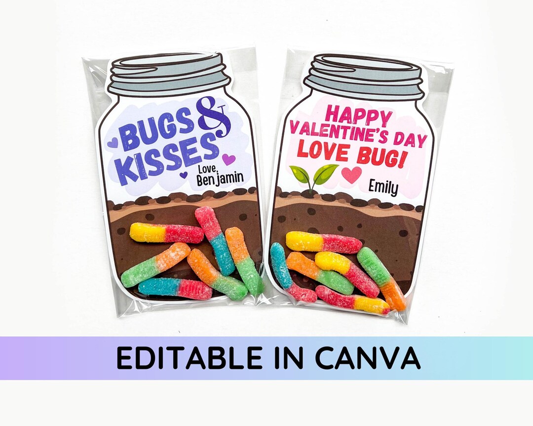 PRINTABLE Love Bug, Bugs and Kisses Classroom Valentines. Gummy Worm ...