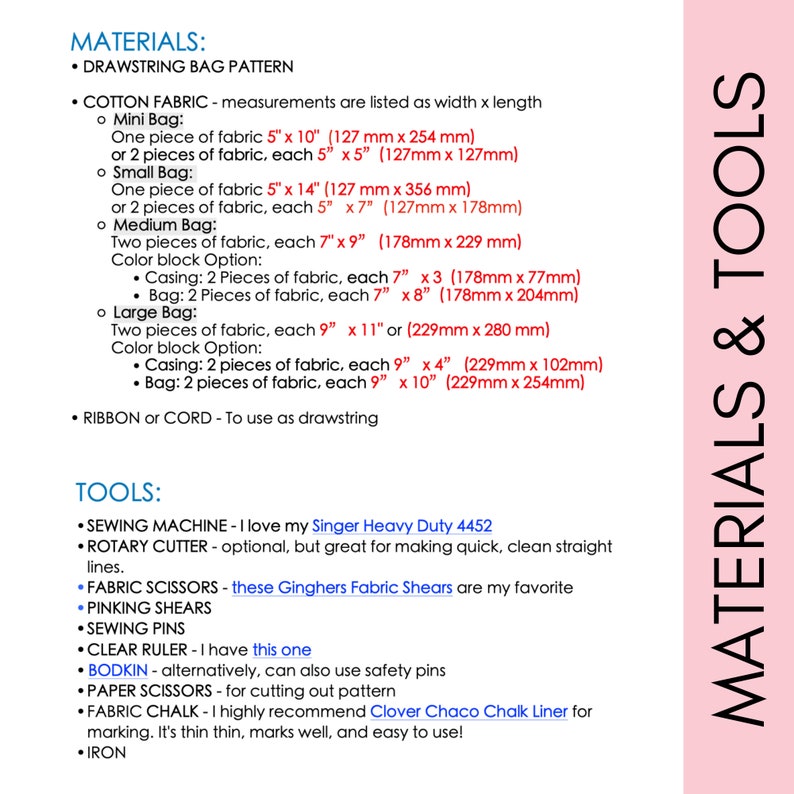 Easy Drawstring Bag PDF Sewing Pattern 4 Sizes Instant - Etsy