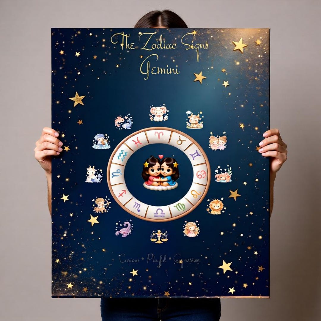 Gemini Zodiac Nursery Art Night Sky Astrology Kids Baby Room Wall Decor ...