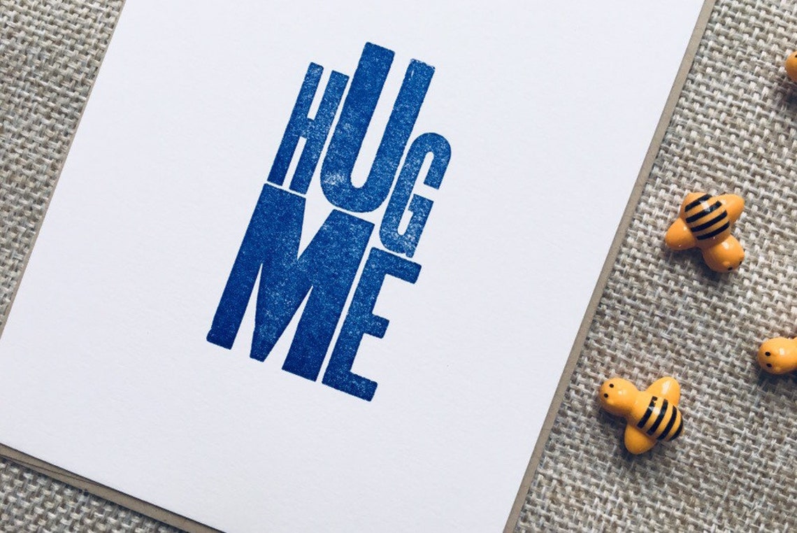 Hug Me Letterpress Print / Wood Type / Blue Ink / Wall Decor ...