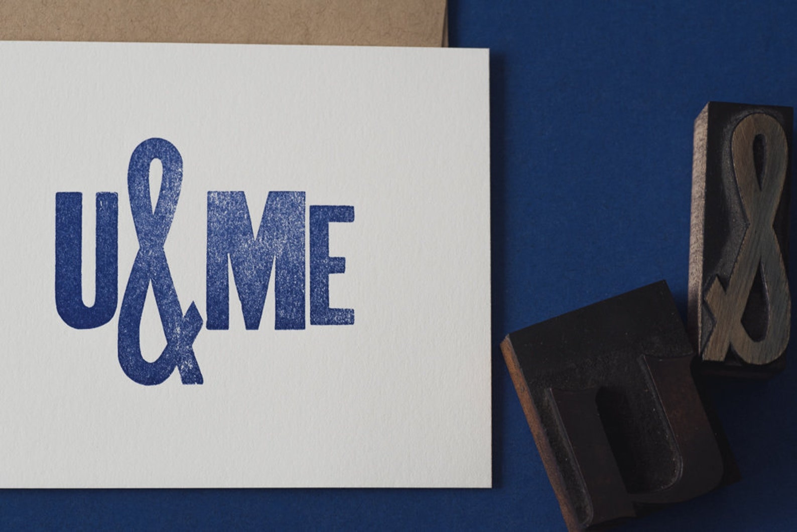 U & Me Letterpress Print / Wood Type / Blue Ink / Wall Decor ...