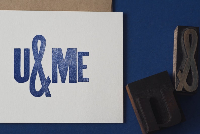 U & Me Letterpress Print / Wood Type / Blue Ink / Wall Decor ...