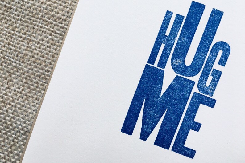 Hug Me Letterpress Print / Wood Type / Blue Ink / Wall Decor ...