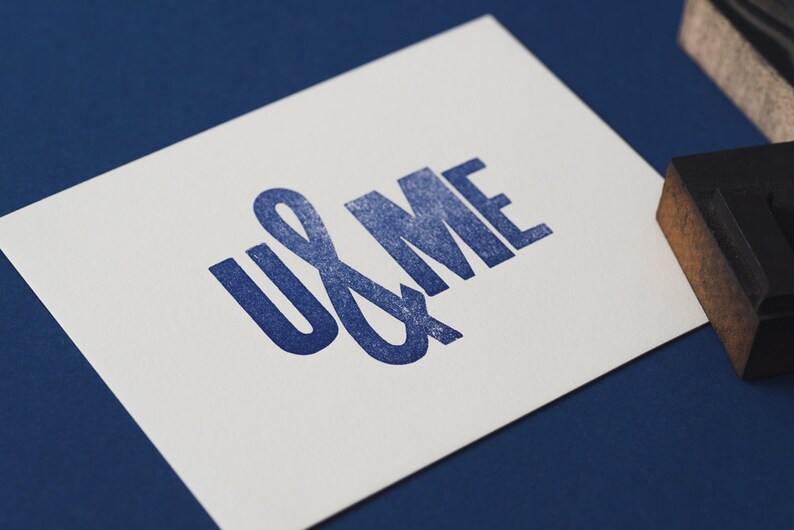 U & Me - Letterpress Print / Wood Type / Blue Ink / Wall Decor ...