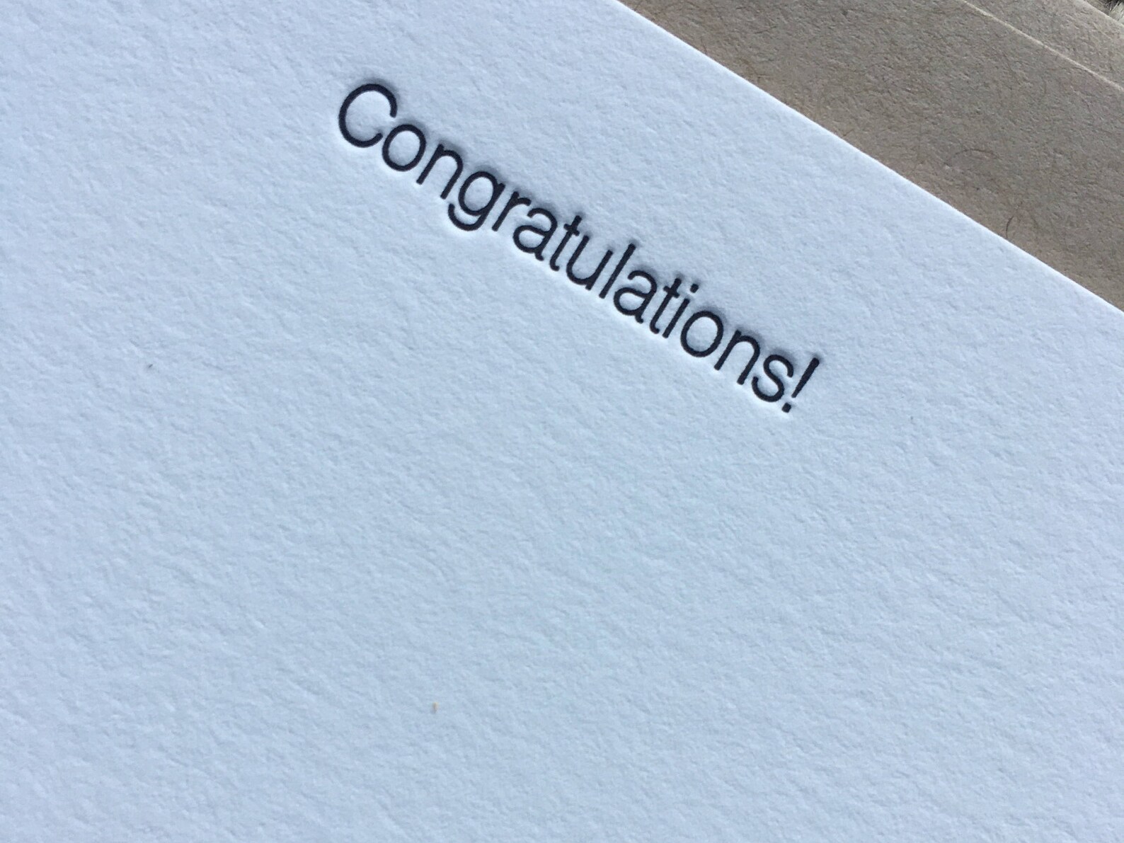 Set of Four Letterpress Flat Cards congratulations/ - Etsy