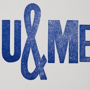 U & Me - Letterpress Print / Wood Type / Blue Ink / Wall Decor ...