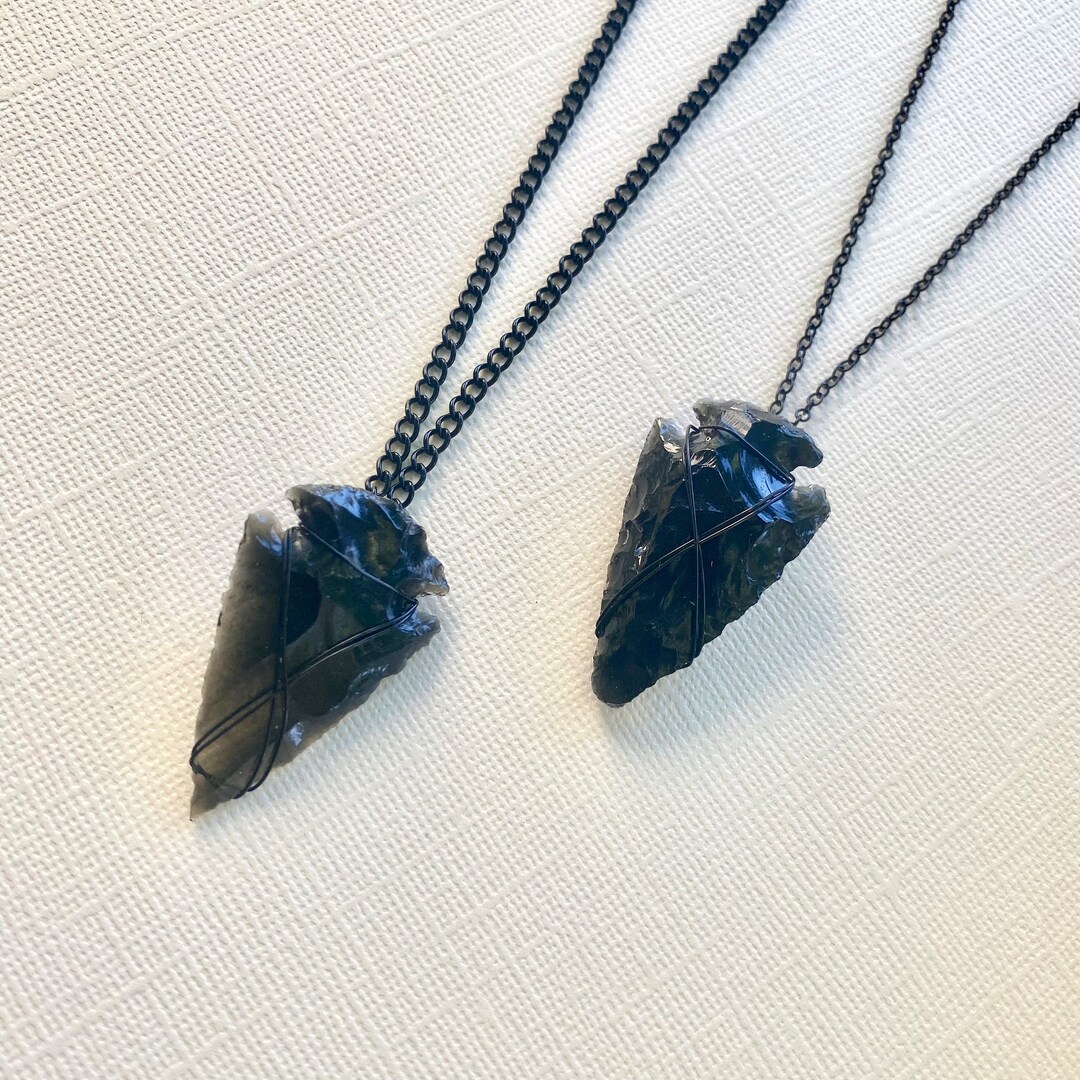 Black Arrowhead Pendant Obsidian Native American Mens Necklace - Etsy