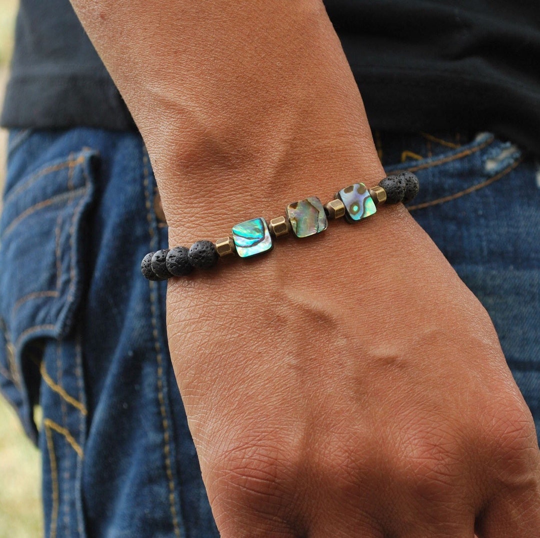 Mens Abalone Shell Bracelet Black Lava Authentic Native American Design ...